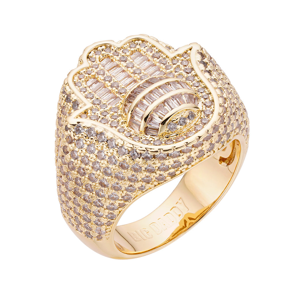 Big Daddy Hamsa Hand Baguette Iced Out Ring Big Daddy Jewelry